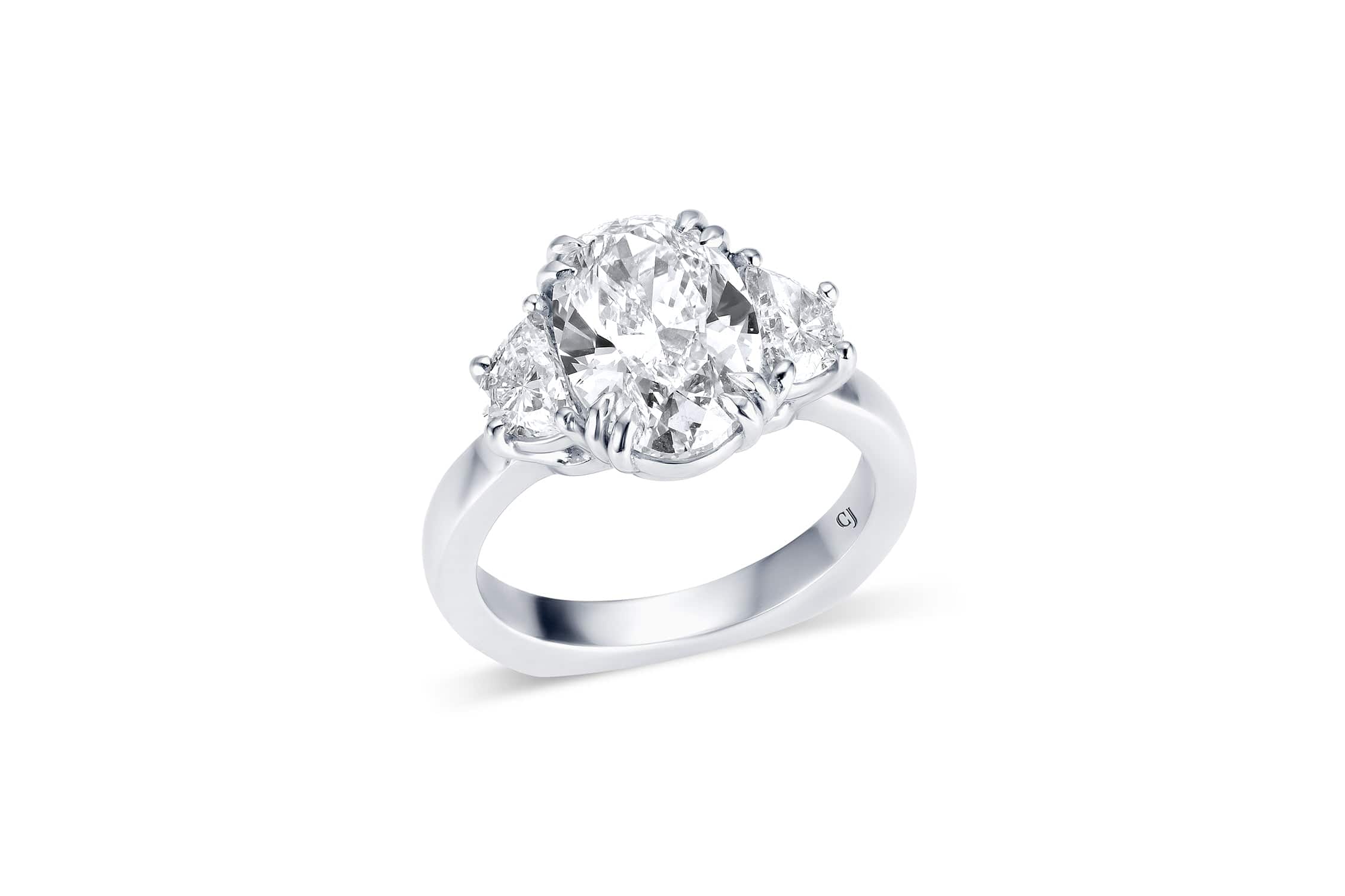 RIVIÈRE PLATINUM THREE-STONE OVAL DIAMOND RING – CJ Charles Jewelers