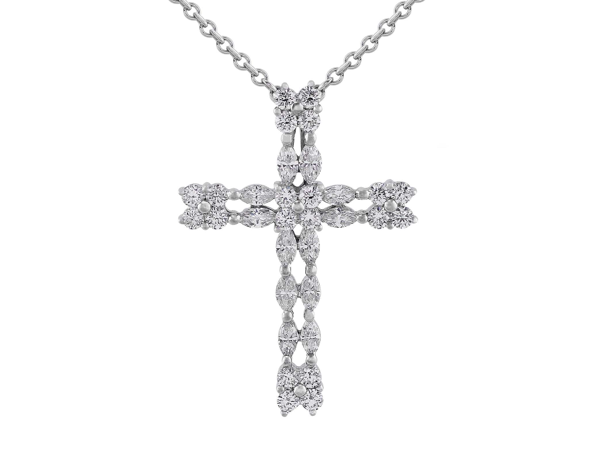 18k White Gold Diamond Cross Pendant Chain – CJ Charles Jewelers