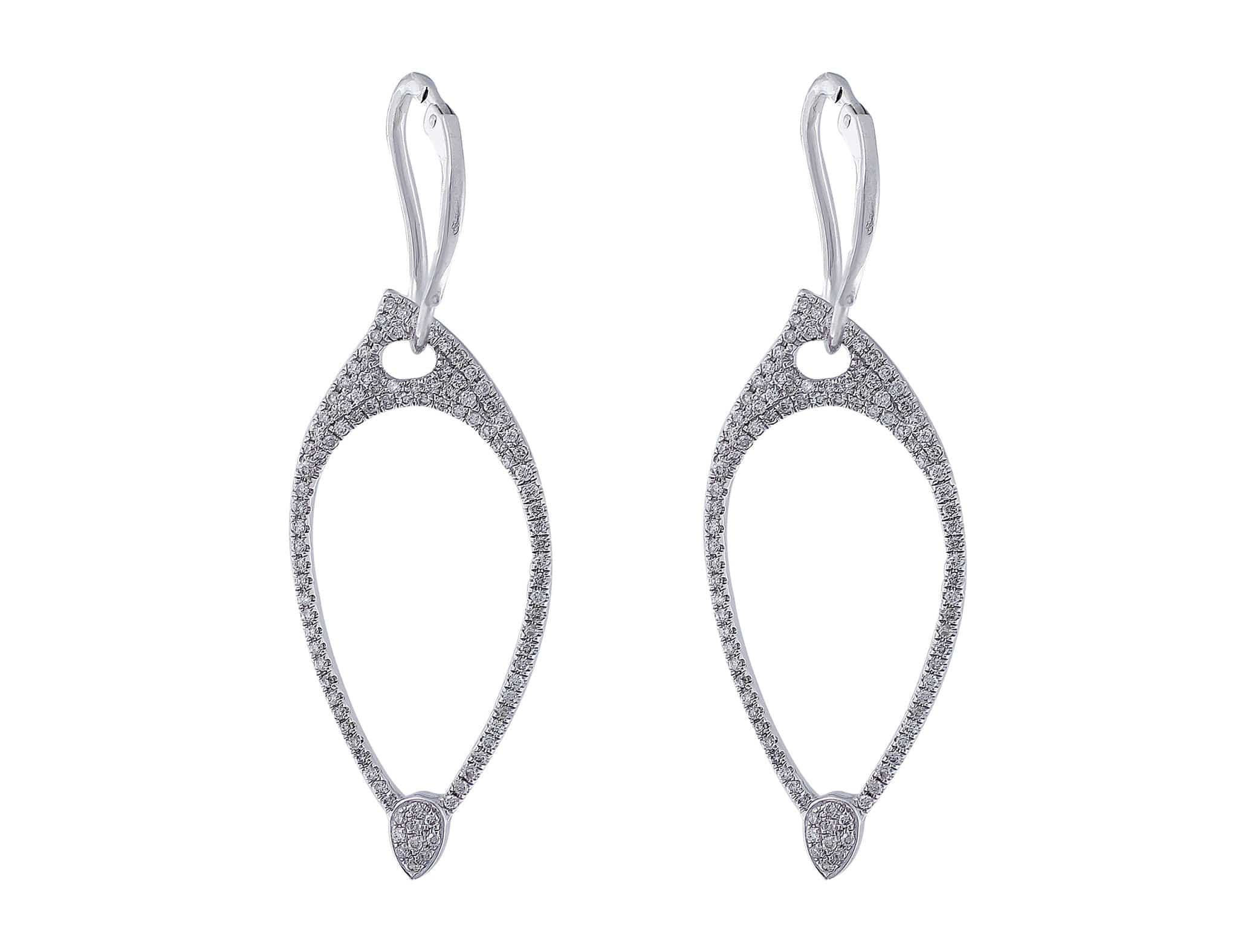 18k White Gold Almond-shaped Long Drop Pave Diamond Earrings – CJ ...