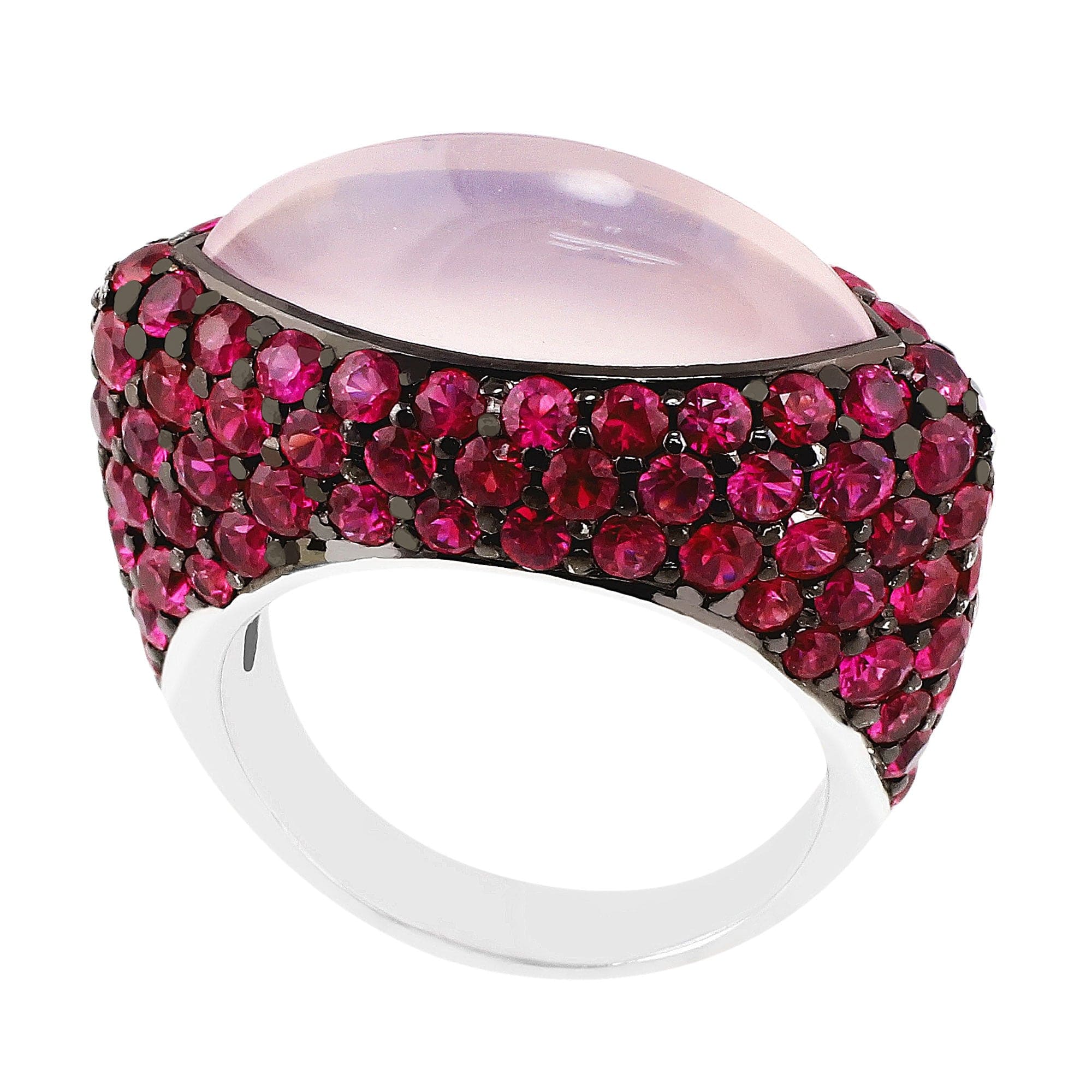 18k White Gold Cabochon Pink Quartz Ruby Ring – CJ Charles Jewelers