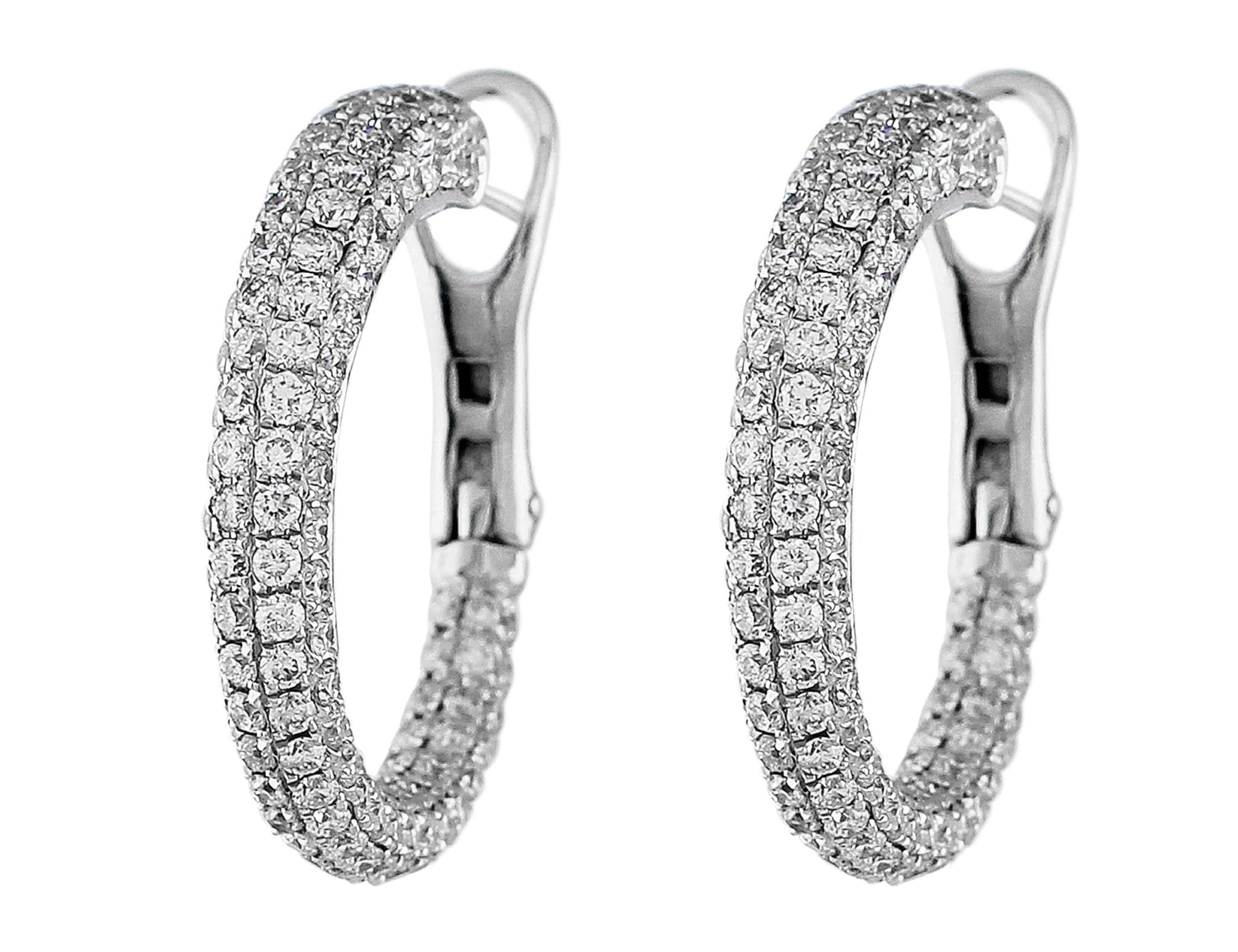18k White Gold Pavé Diamond Omega Hoops – CJ Charles Jewelers