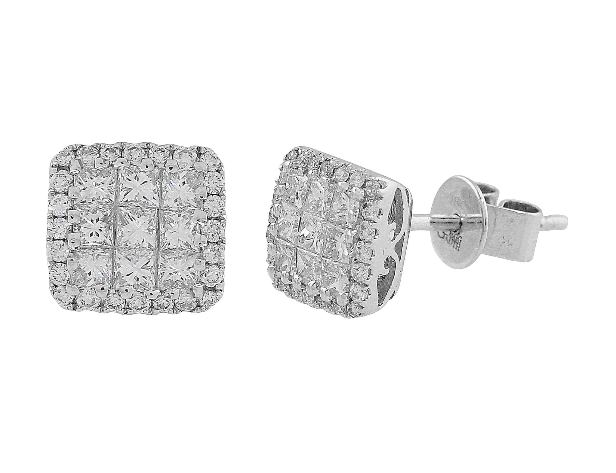 18k White Gold Invisible set diamond studs – CJ Charles Jewelers